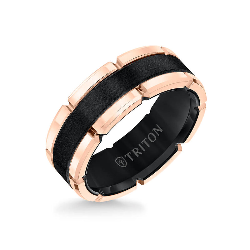 Men's Tungsten Wedding Ring - Brushed Center & Link Edge | Triton Jewelry