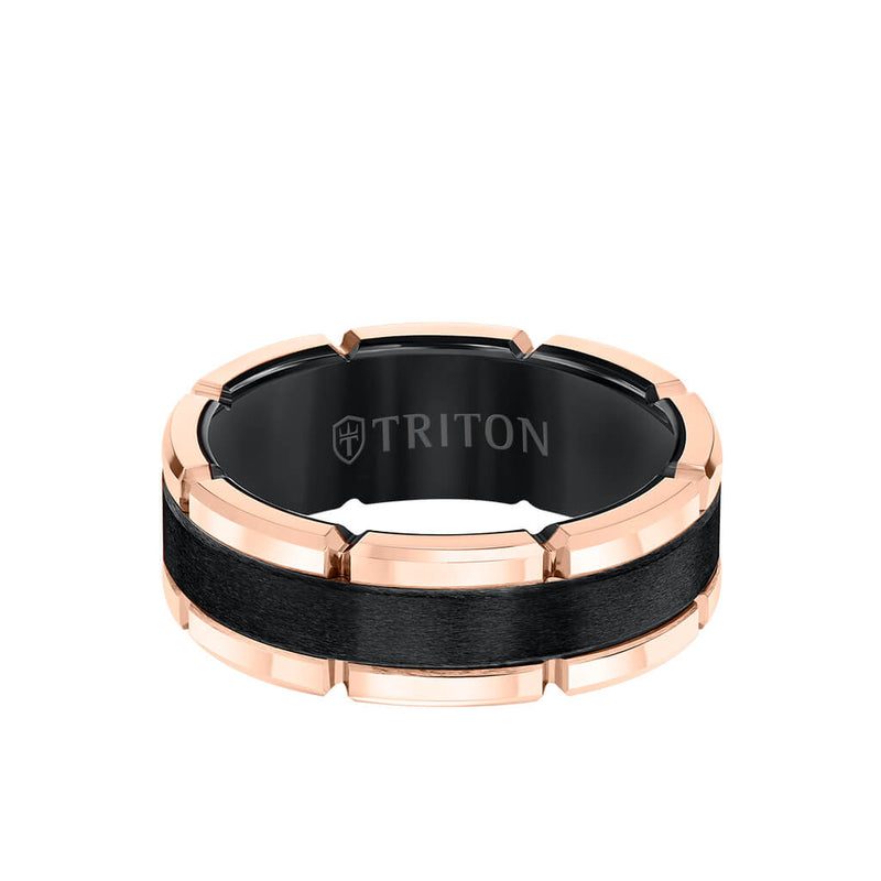 Men's Tungsten Wedding Ring - Brushed Center & Link Edge | Triton Jewelry