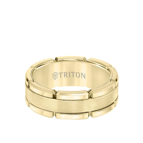 Men's Tungsten Wedding Ring - Brushed Center & Link Edge | Triton Jewelry